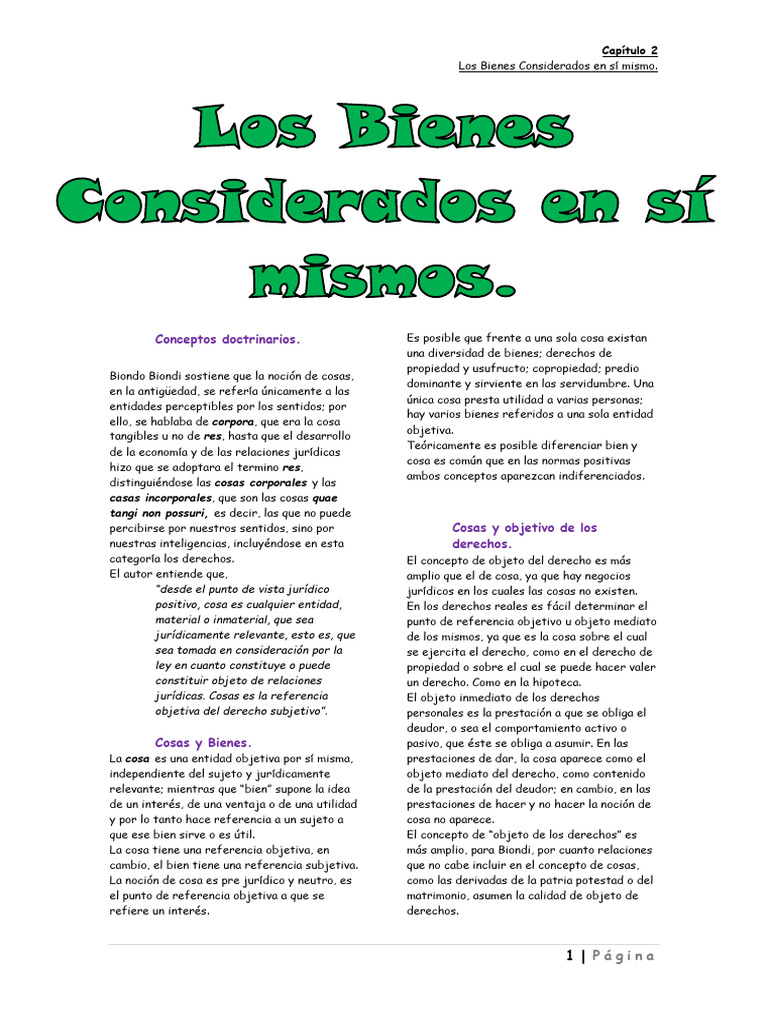 Capitulo 2 - Bienes Considerados en Si Mismo (DerechoCivil) | PDF | Derechos | Propiedad
