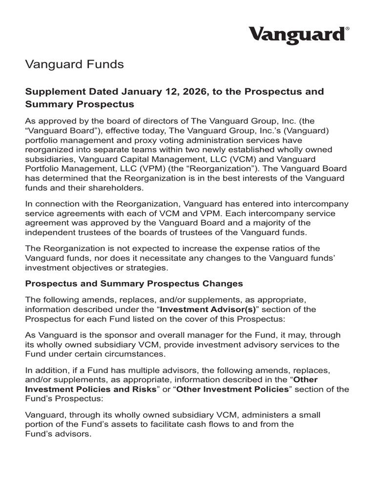 Vanguard Funds Reorganization Update | PDF | Investment Fund | Exchange ...