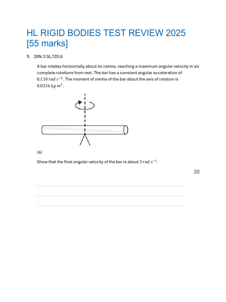 Rigid Body Dynamics Test Review 2025 | PDF | Rotation Around A Fixed ...