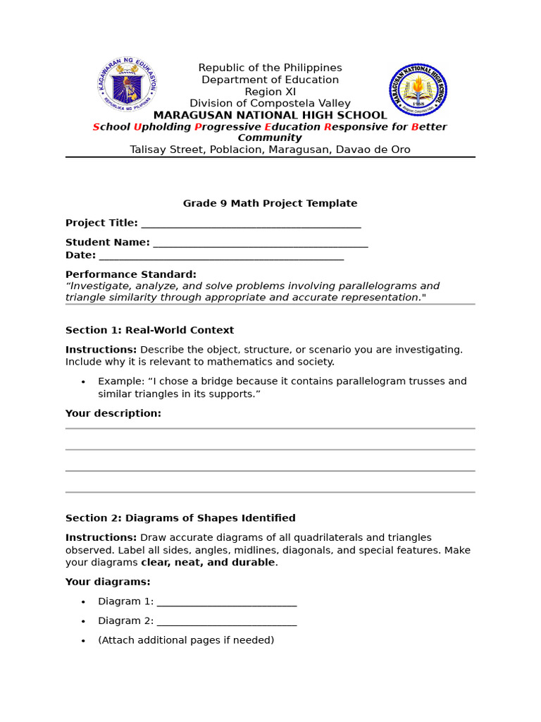 Grade 9 Math Project: Parallelograms & Triangles | PDF