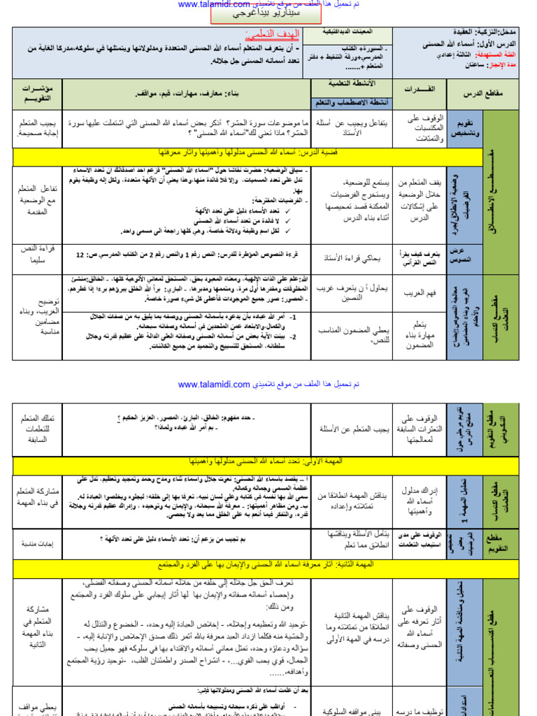 Talamidi.com Jodada 3AC Islam أسماء الله الحسنى (1) | PDF