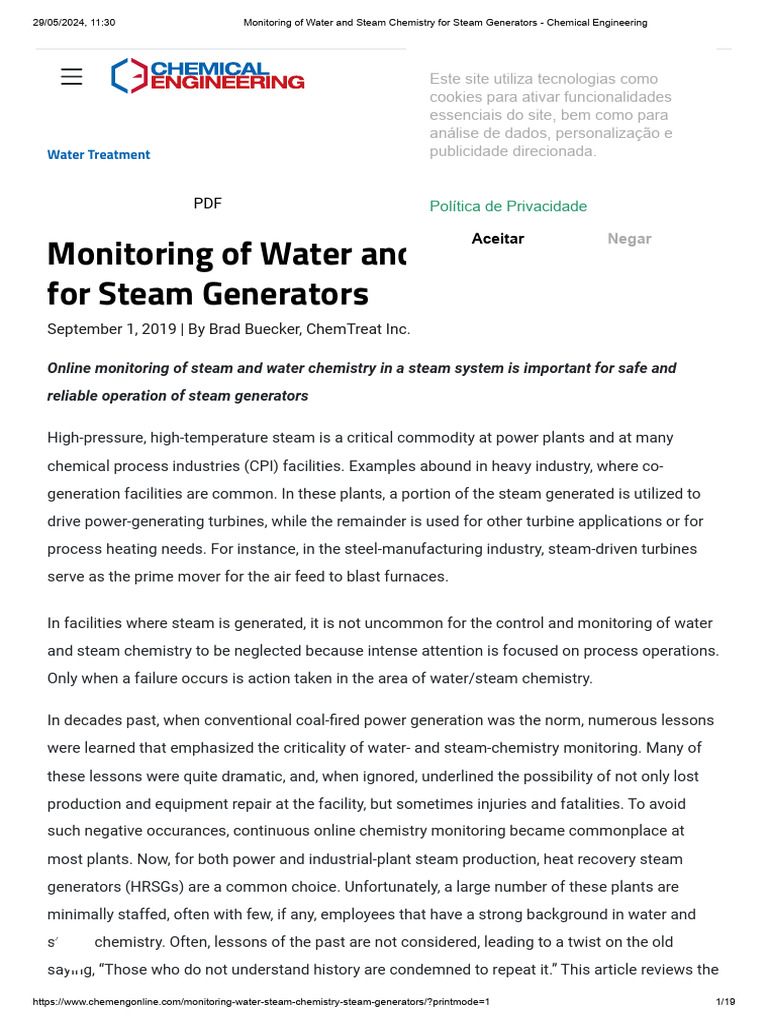 Water and Steam Chemistry Monitoring | PDF | Total Organic Carbon | Boiler