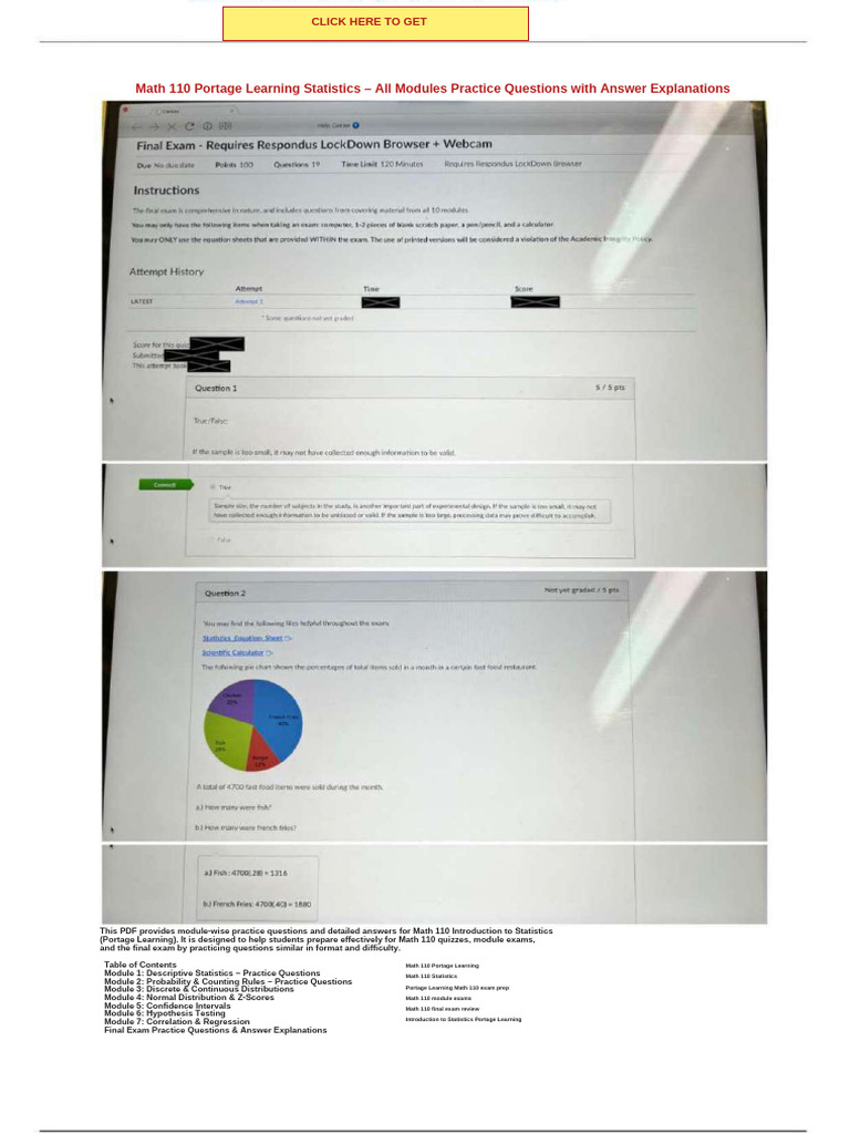 Math 110 Portage Learning Statistics – All Modules Practice Questions ...