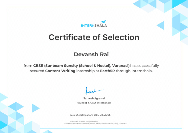 Devansh Rai's Content Writing Internship | PDF