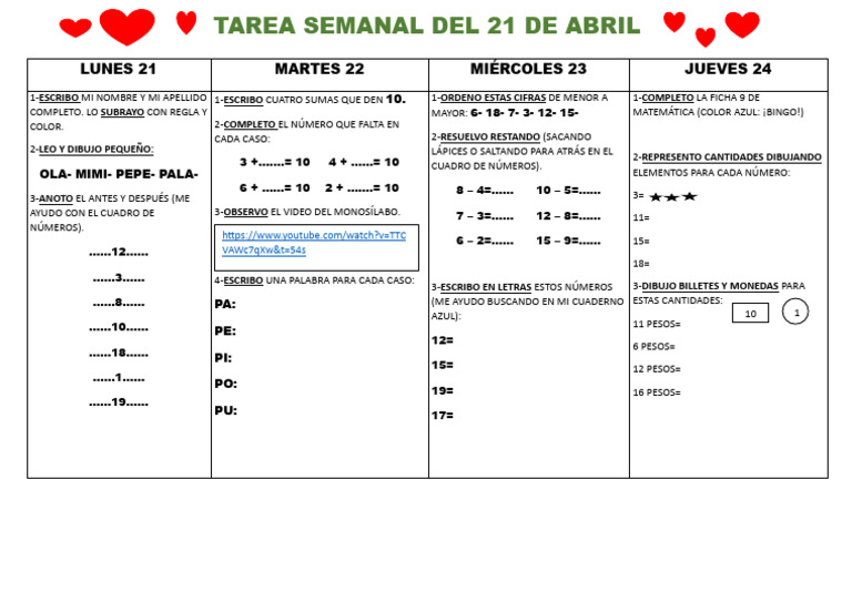 Tarea Semanal Del 21 Al 26 de Abril | PDF