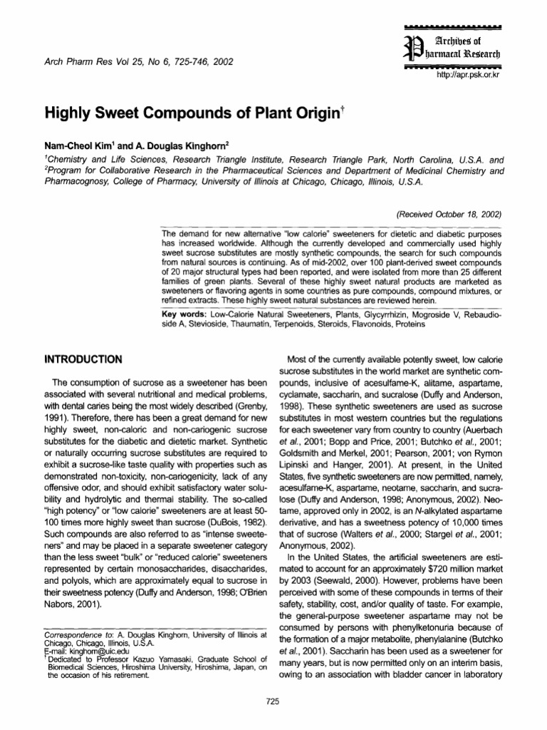 7. 2002 Highly Sweet Compounds of Plant Origin - Copy | PDF | Sugar ...