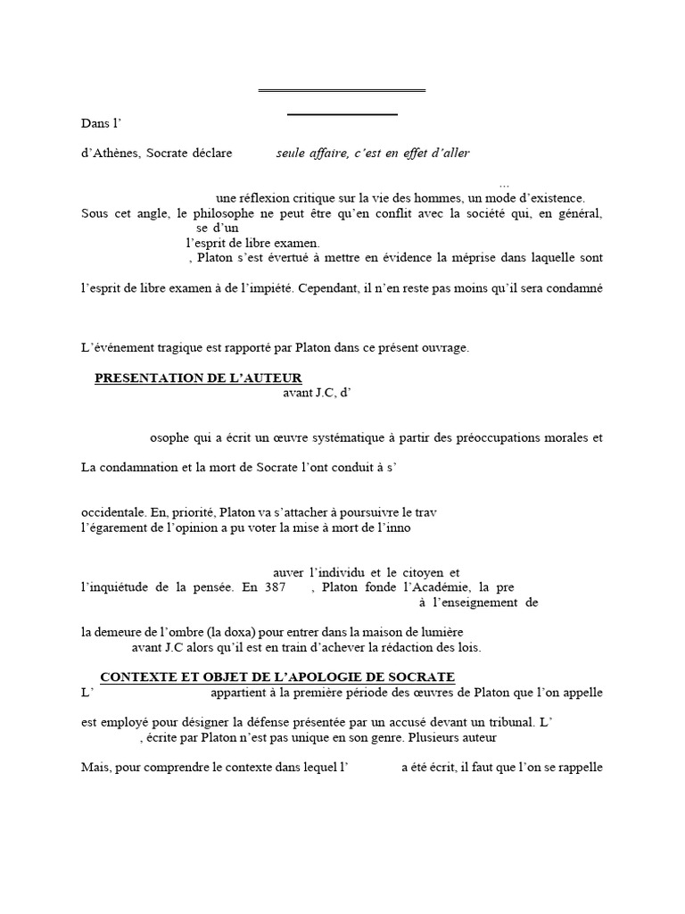 Apologie de Socrate : procès et philosophie | PDF | Socrate | Apologie ...