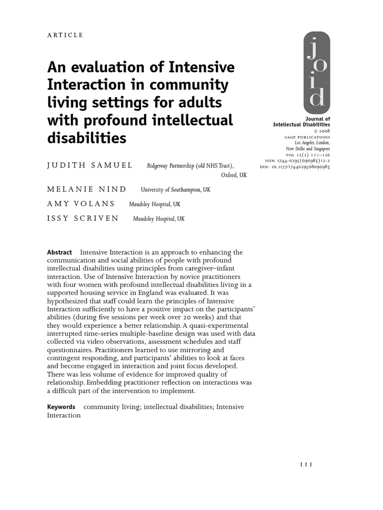 An evaluation of Intensive Interaction | PDF | Intellectual Disability ...