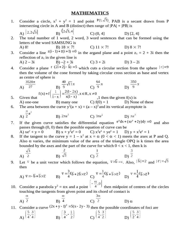 Advanced Mathematics and Physics Problems | PDF | Sphere | Tangent