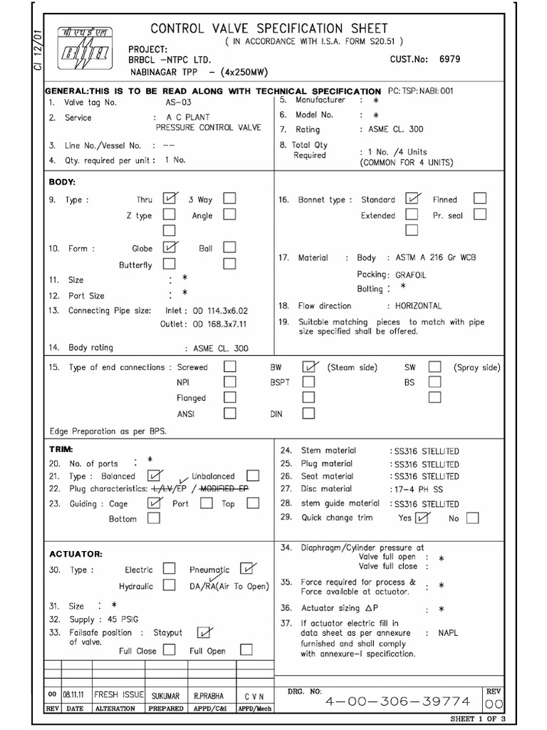 Data Sheet for Control Valves-1 | PDF