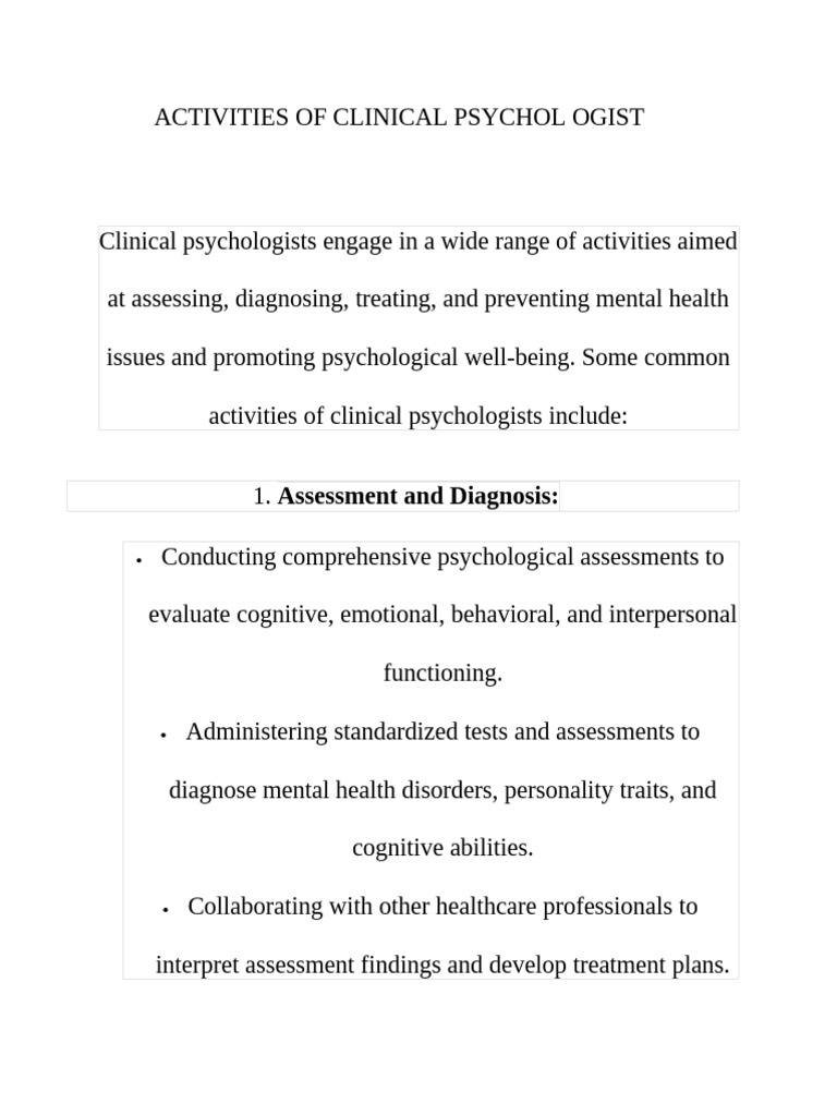 Activities of Clinical Psychologis1 | PDF | Psychotherapy | Psychologist