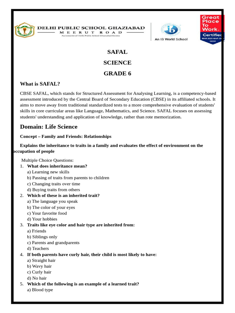 CBSE SAFAL Grade 6 Life Science Quiz | PDF | Natural Environment ...