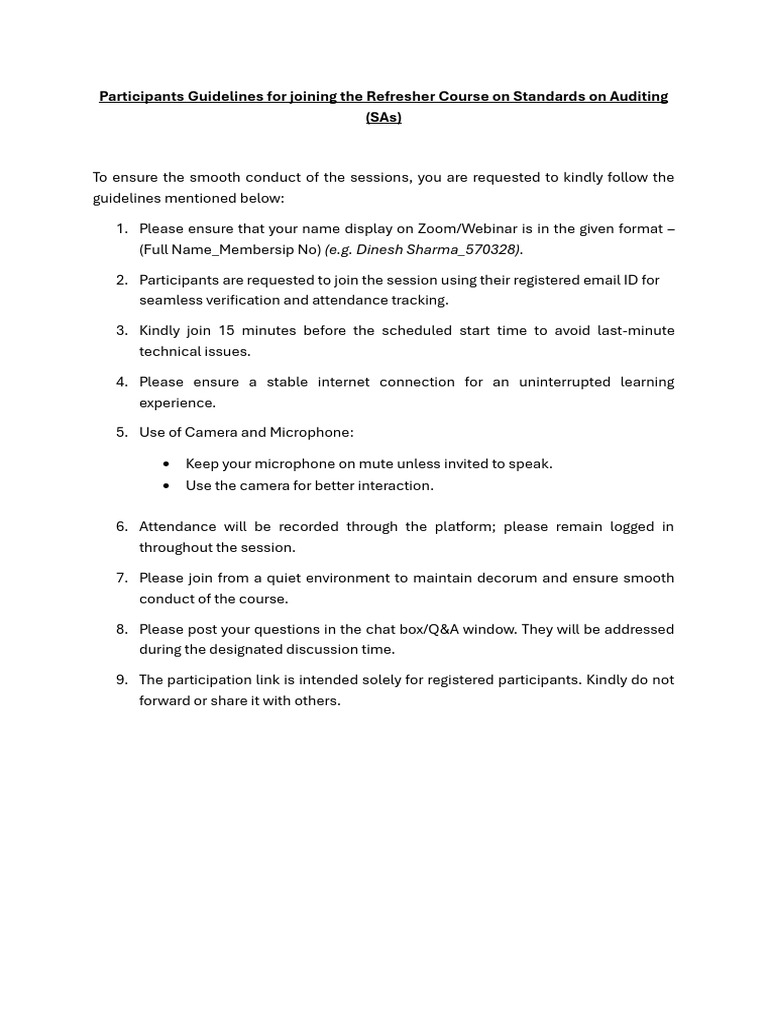 Refresher Course Participation Guidelines | PDF