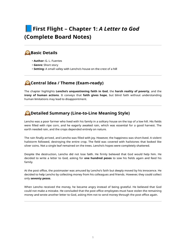 First Flight: A Letter to God Summary | PDF | Poetry | Nelson Mandela