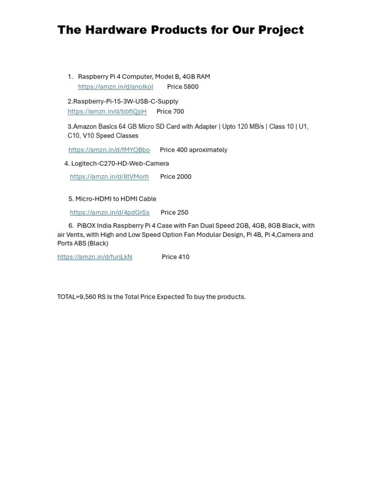 Essential Hardware for Raspberry Pi Project | PDF