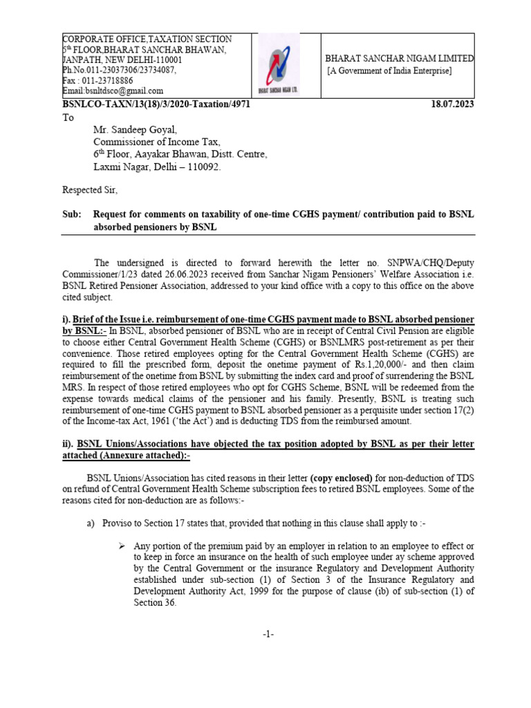 4971_cghs Bsnl Letter | PDF | Insurance | Employee Benefits