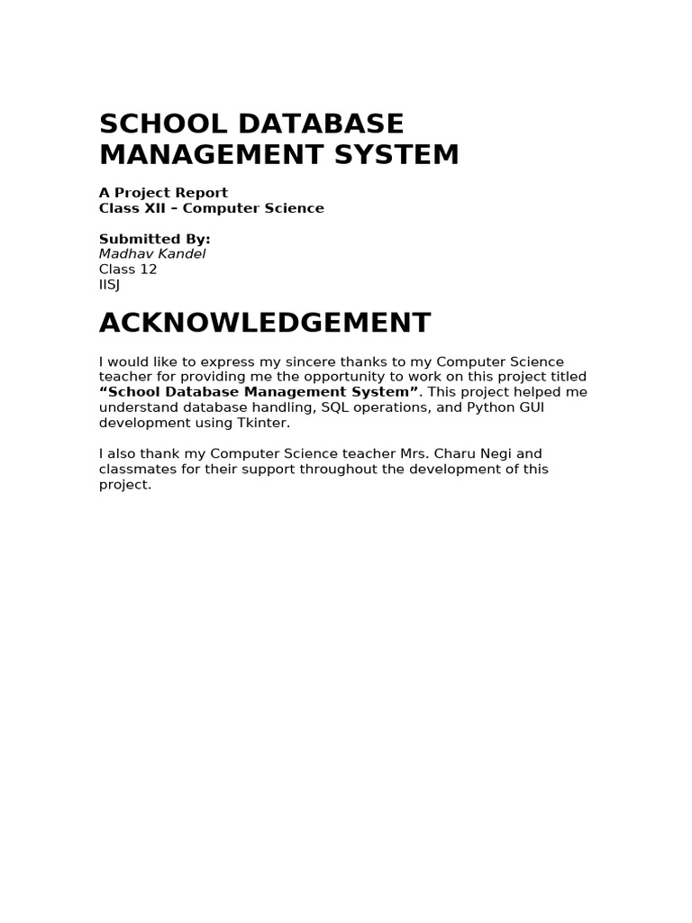 School Database Management System Report | PDF | Databases | Graphical ...