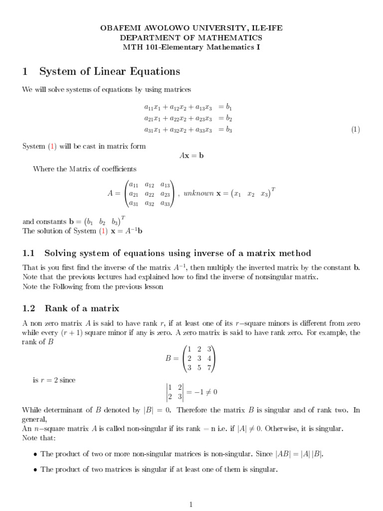 Solving Linear Equations with Matrices | PDF | Mathematical Analysis ...