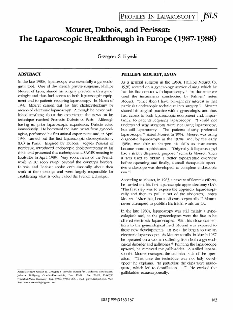 Laparoscopic Cholecystectomy History | PDF | Gallbladder | Gastroenterology