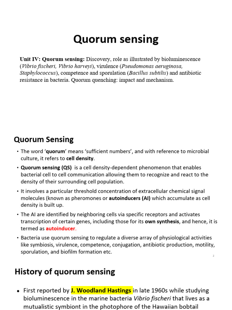 Unit IV Quorum Sensing | PDF | Cell Biology | Molecular Biology