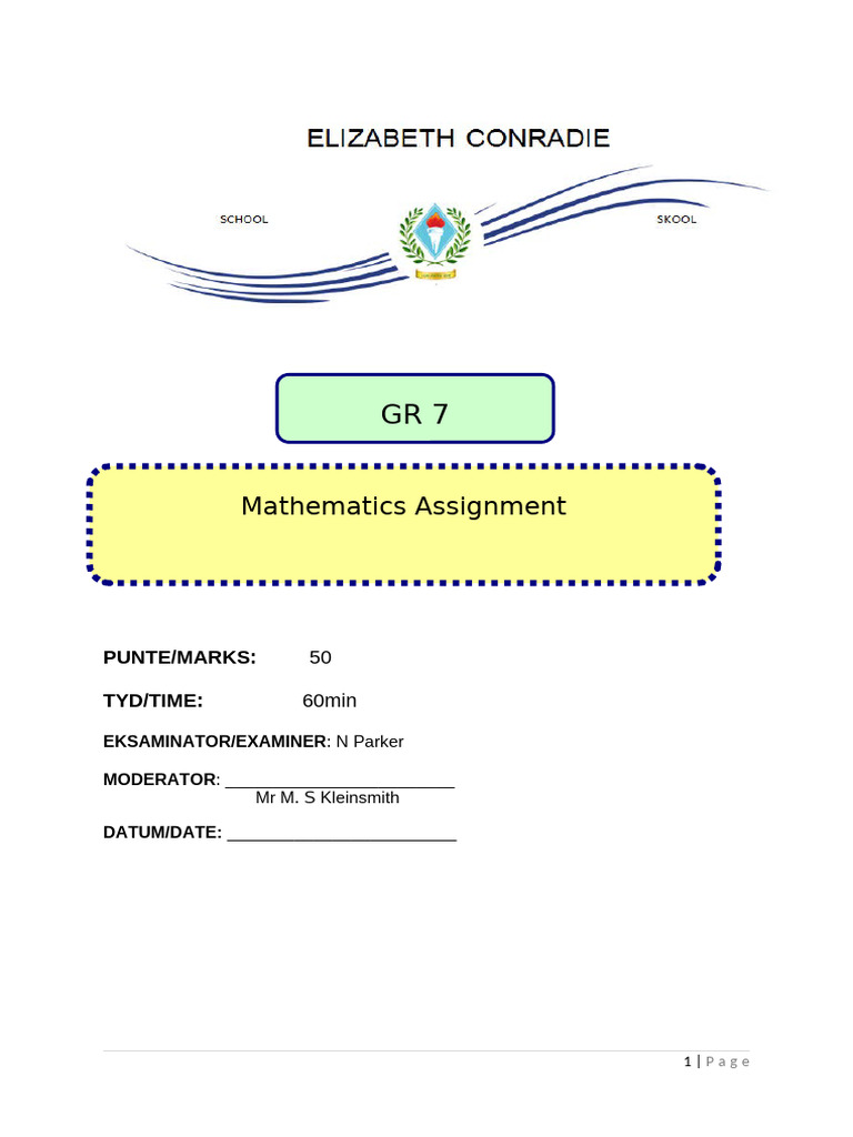 Grade 7 Mathematics Assignment Guide | PDF | Mathematics | Arithmetic