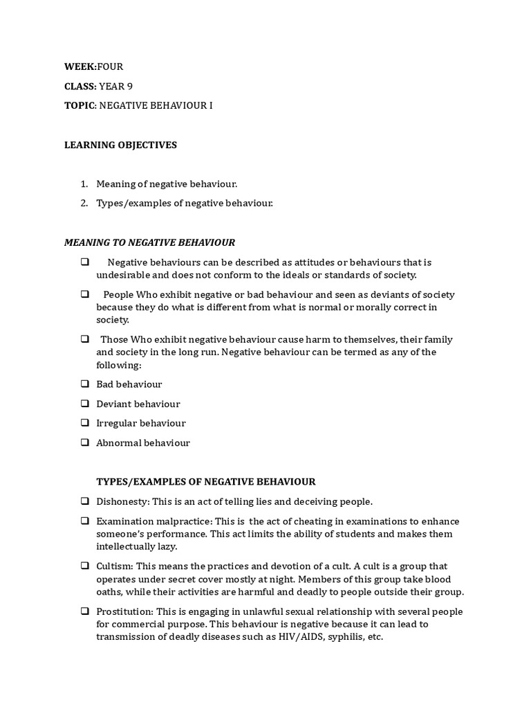 Understanding Negative Behaviour in Youth | PDF