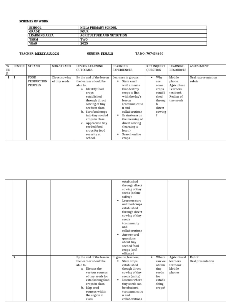 MY SCHEMES OF WORK | PDF | Sowing | Learning