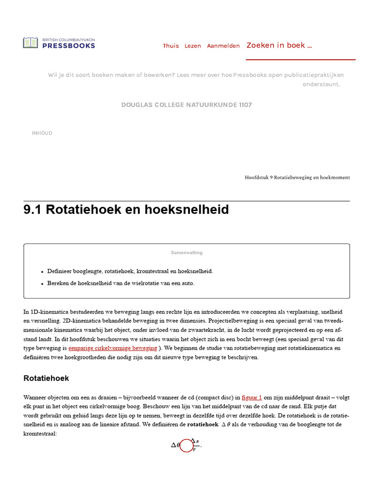 9.1 Rotatiehoek en Hoeksnelheid – Douglas College Physics 1107 | PDF