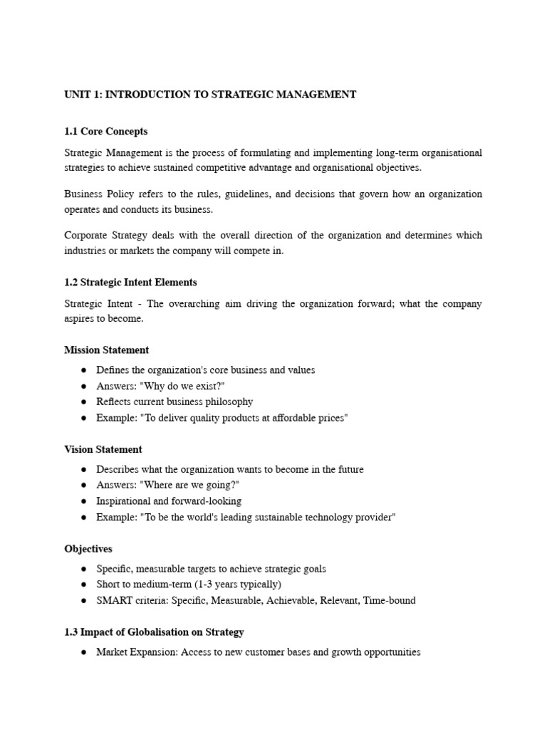 SM Notes | PDF | Strategic Management | Mergers And Acquisitions