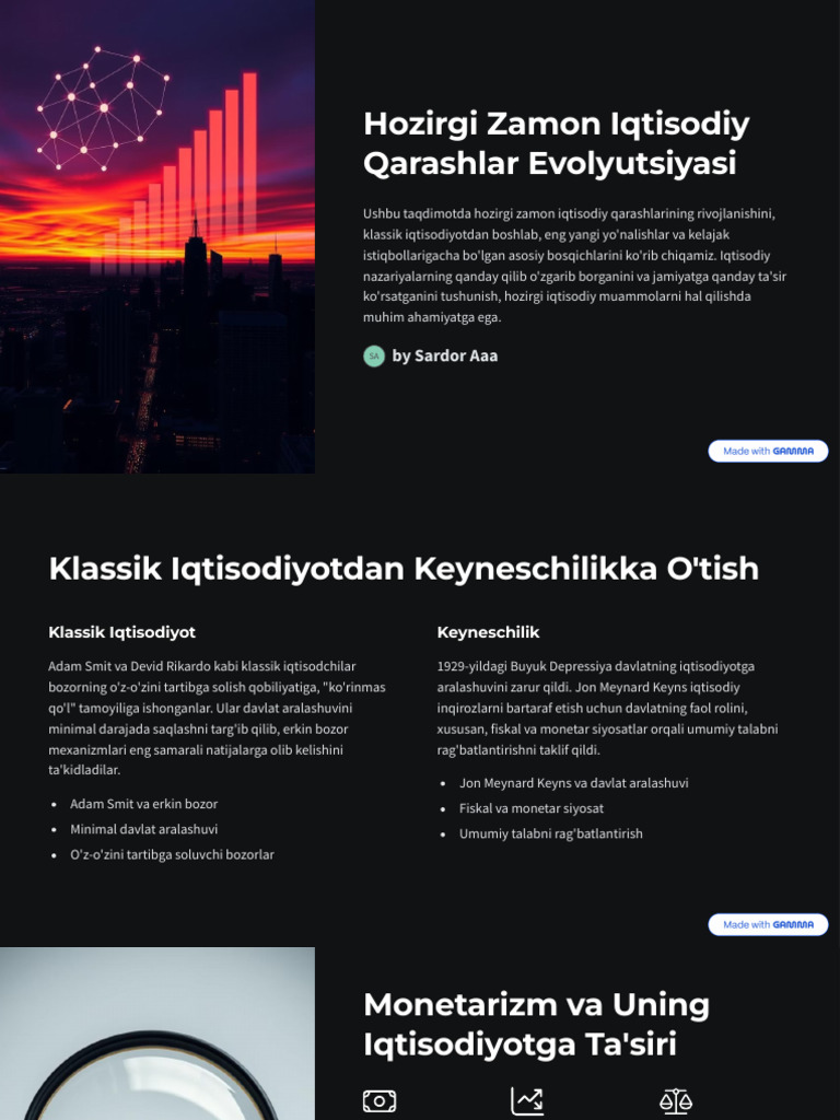 Hozirgi Zamon Iqtisodiy Qarashlar Evolyutsiyasi | PDF