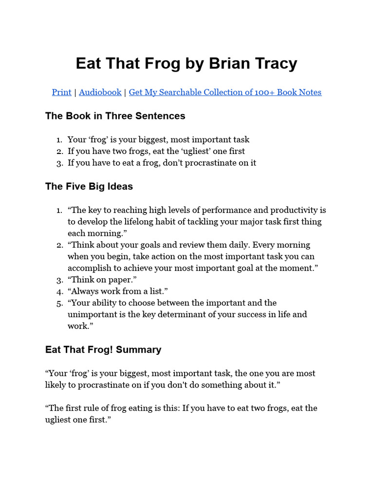 Eat That Frog! by Brian Tracy | PDF | Optimism | Motivation
