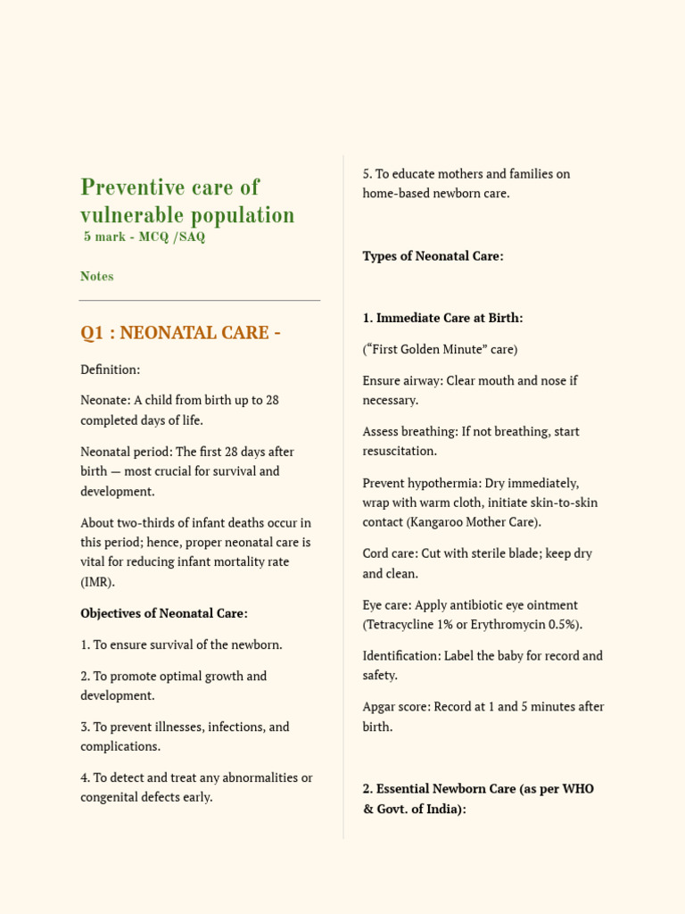 Preventive Care of Vulnerable Population | PDF | Infants | Pregnancy