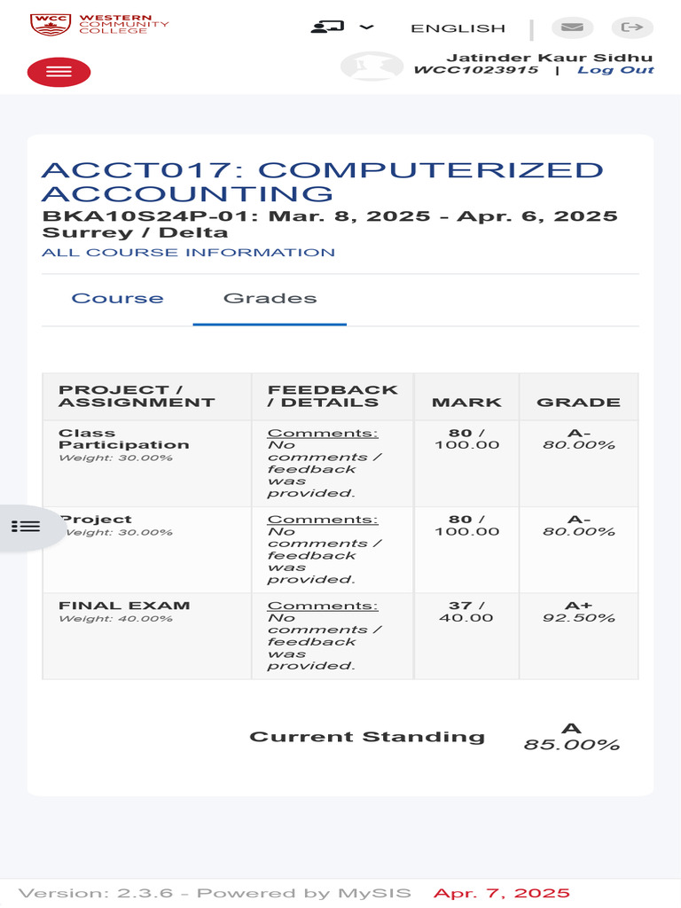 Computerized Accounting Course Grades | PDF