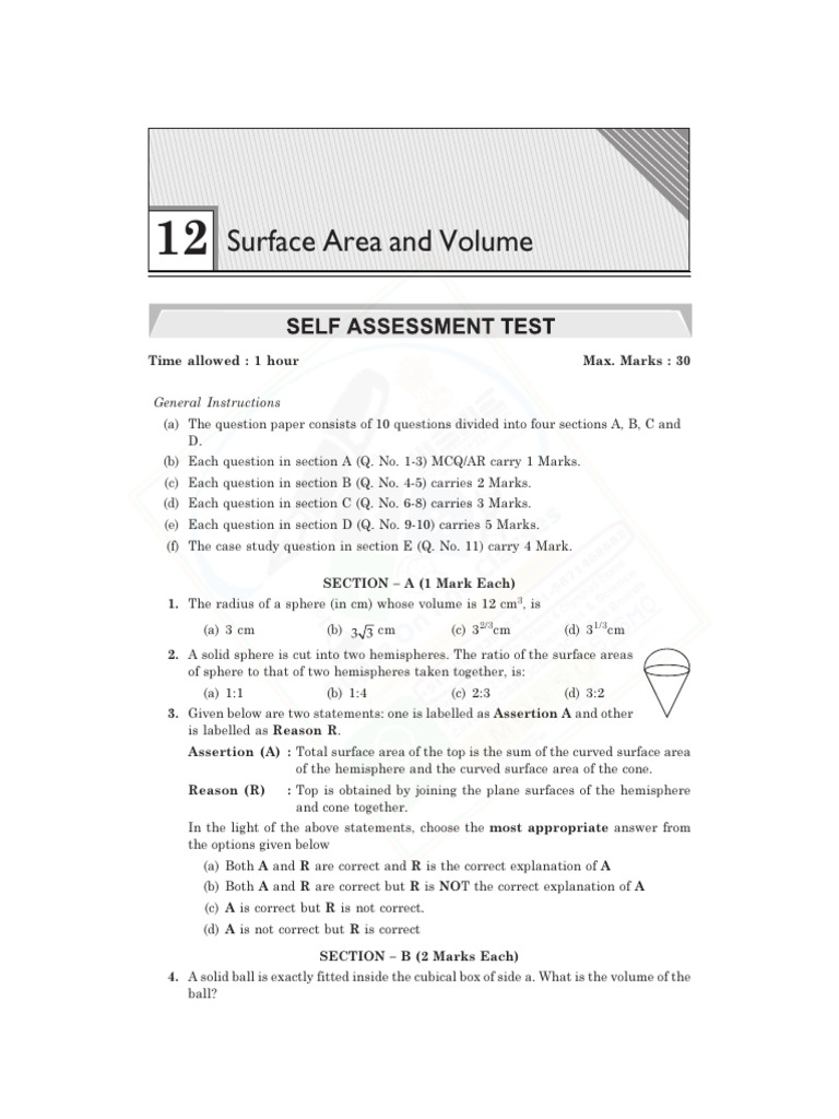 Surface Area and Volume Test 2026 | PDF | Sphere | Area