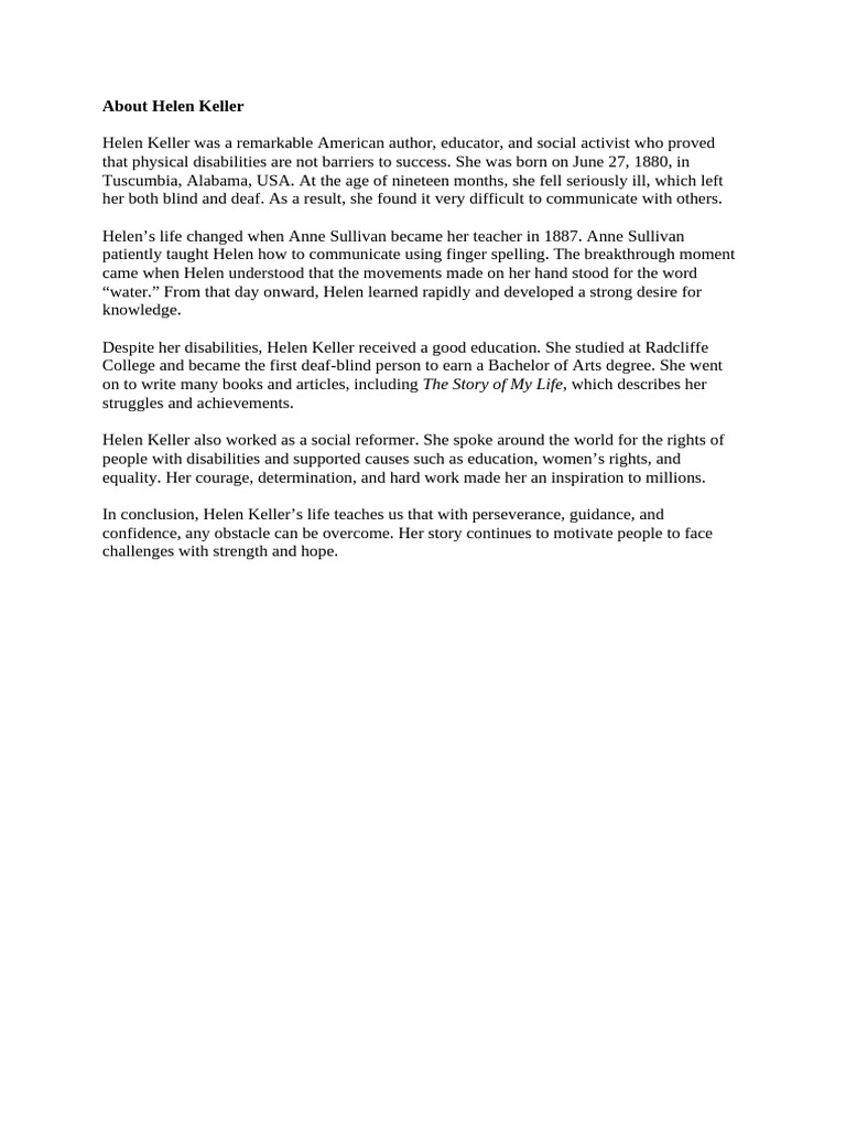 Helen Keller: Overcoming Disabilities | PDF