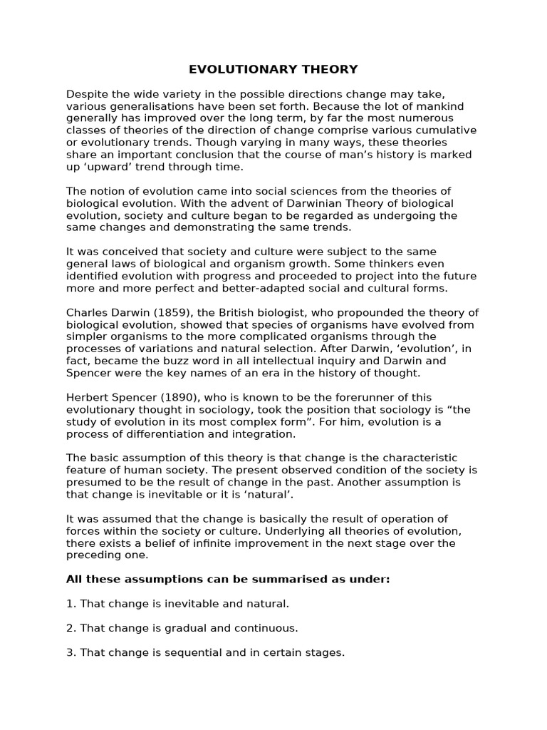 Understanding Evolutionary Theory in Sociology | PDF | Sociocultural ...