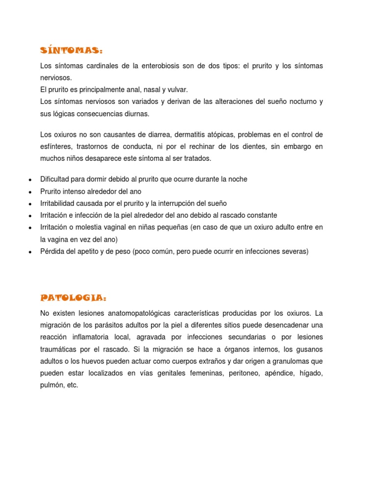 Síntomas y Patología de Enterobiosis | PDF
