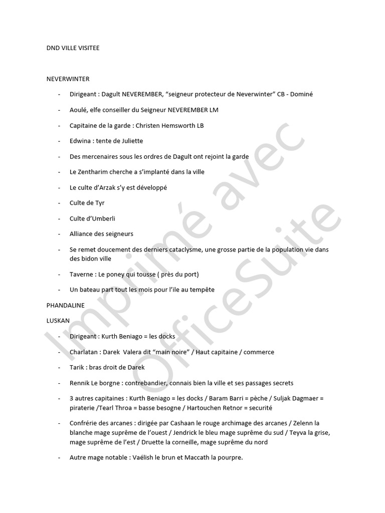 Guide des villes de DND : Neverwinter, Luskan, Mirabar | PDF ...