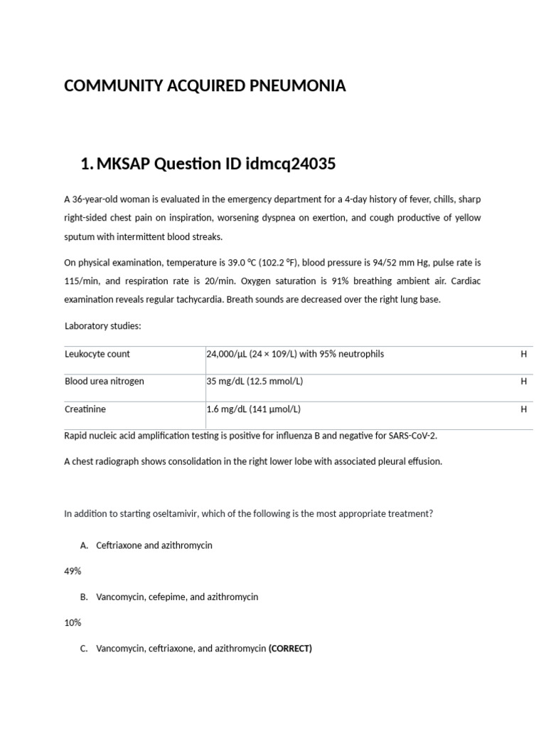 Pneumonia Questions | PDF | Pneumonia | Respiratory Diseases