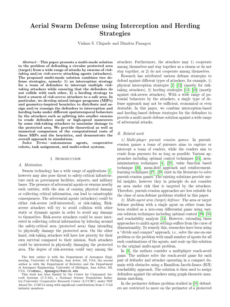 Aerial Swarm Defense Using Interception and Herdin | PDF ...