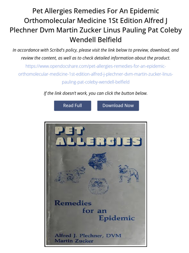 Pet Allergies Remedies for an epidemic Orthomolecular Medicine 1st ...