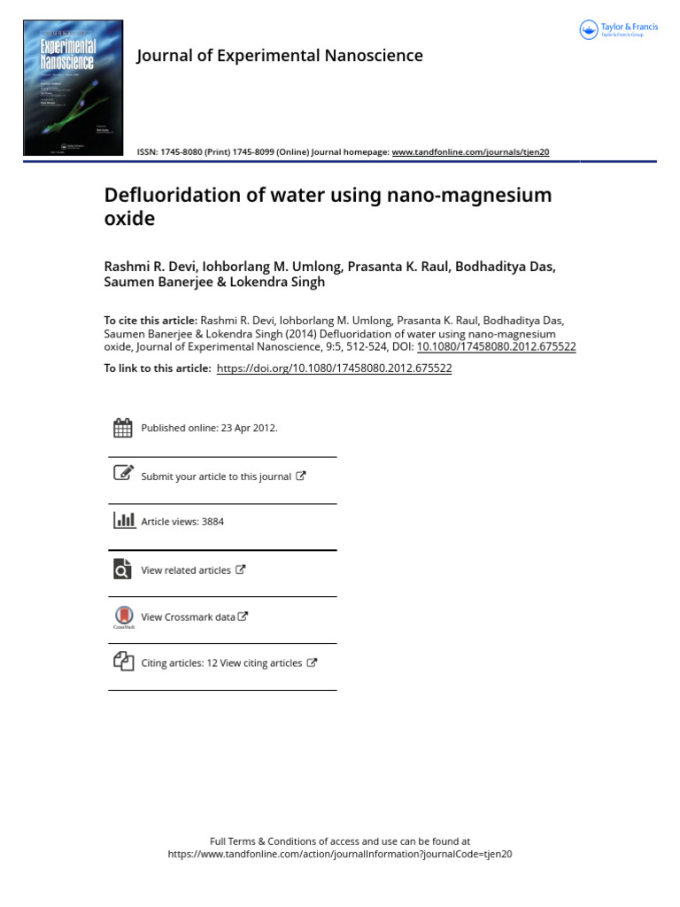Defluoridation of Water Using Nano-magnesium Oxide | PDF | Adsorption ...