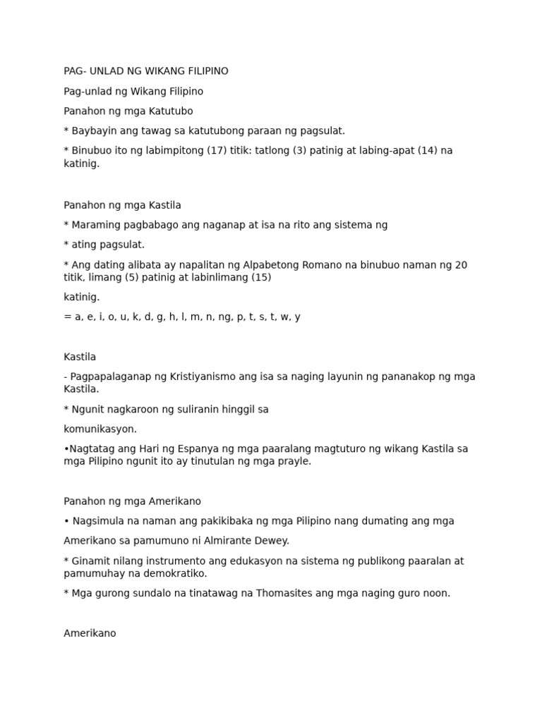 Pag -Unlad Ng Wikang Filipino (1) | PDF