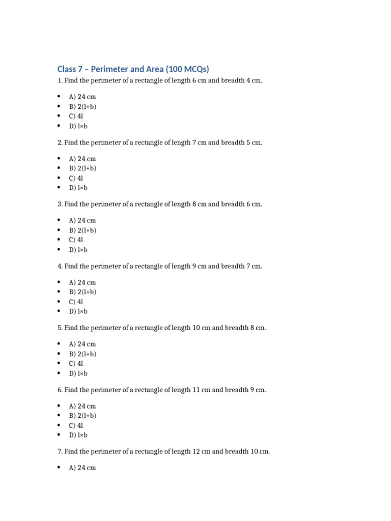 Class 7 Perimeter and Area COMPLETE | PDF | Length | Area