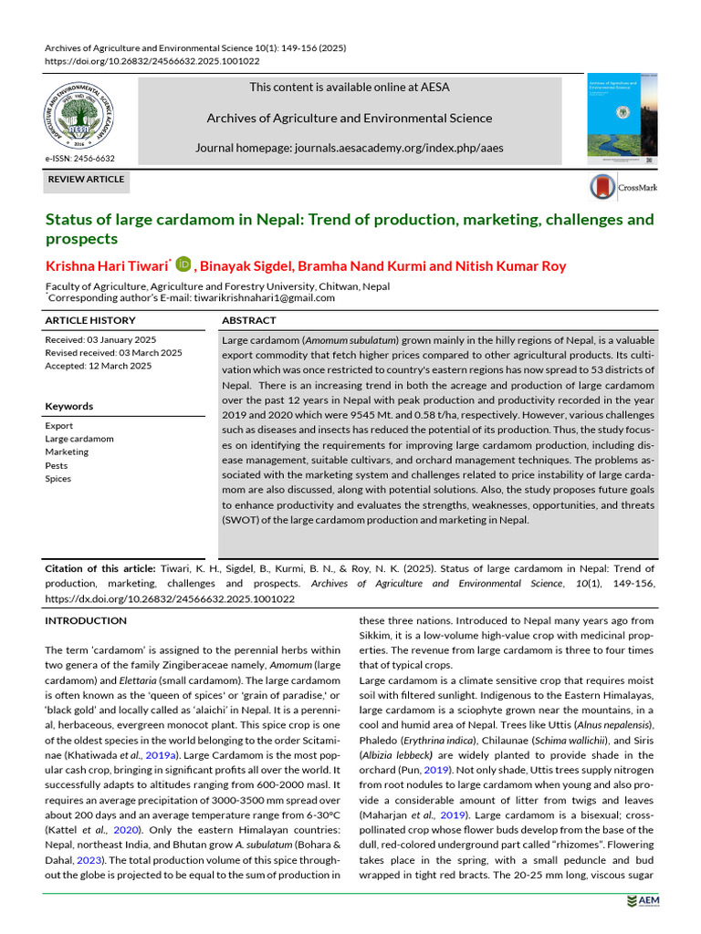 Large Cardamom Production in Nepal | PDF