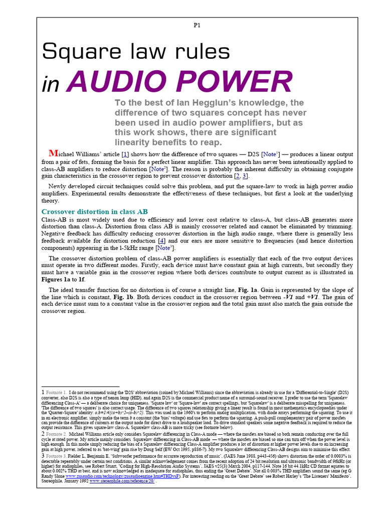 Square Law Techniques in Audio Amplifiers | PDF | Amplifier | Distortion