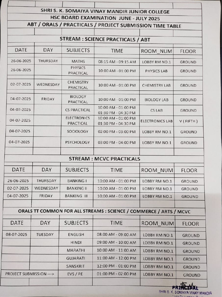 July HSC 2025- ABT-Practical- Oral Timetable-1 | PDF