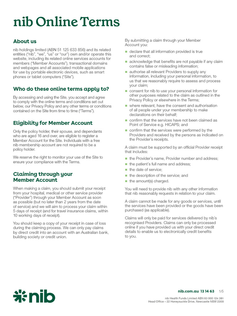 nib Online Terms and Member Account Guide | PDF | Apple Pay | Legal ...
