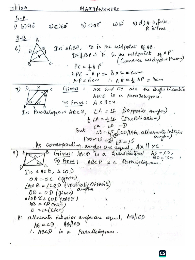 Math Ans Class 9 | PDF