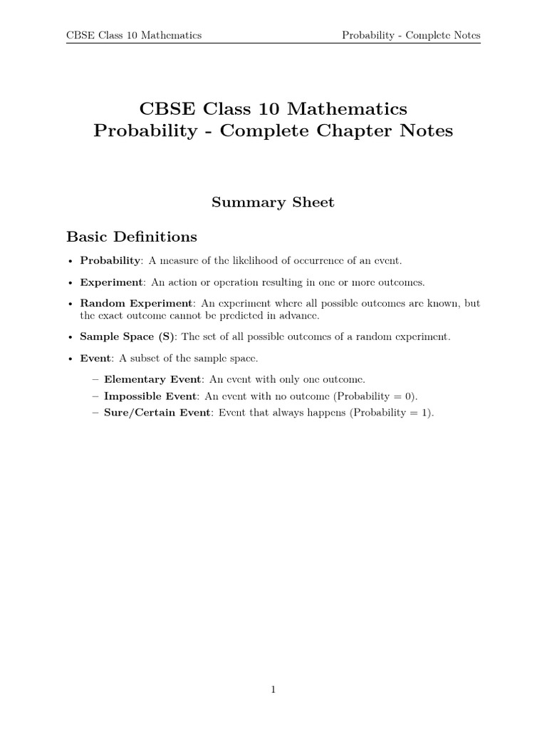 Class 10th CBSE NCERT Math Formula Sheet (2) | PDF | Probability ...